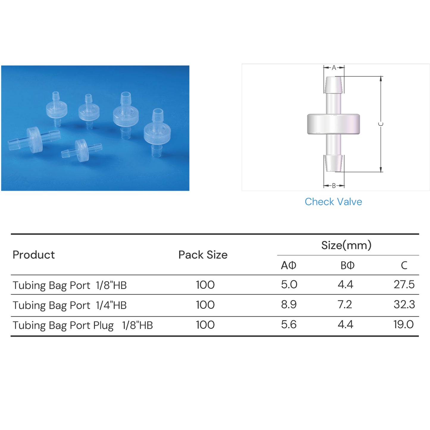 Pharmaceutical Check Valve Polypropylene 10/pk