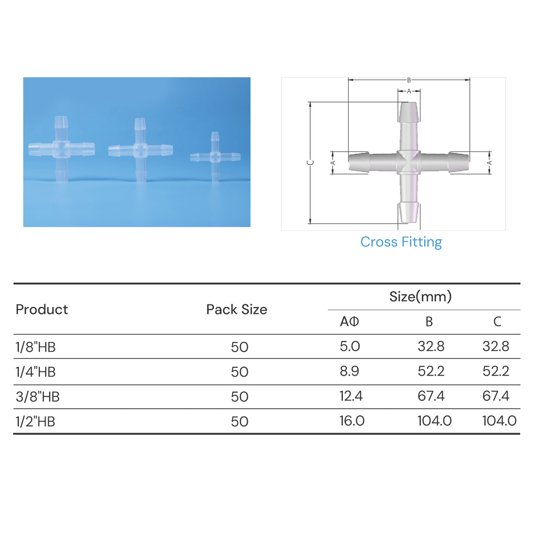 PP Bioprocess Cross Fitting Connector Equal Barbed – Cobetter